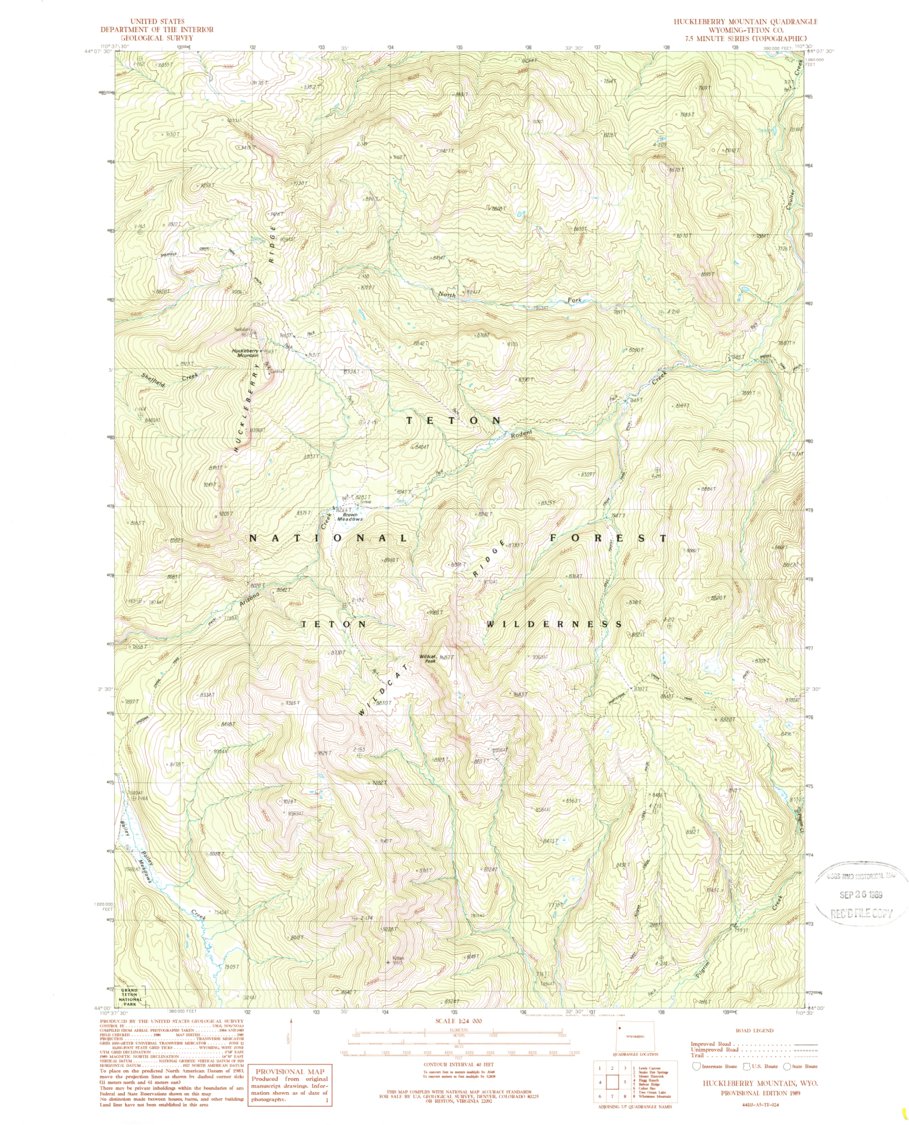Huckleberry Mountain, WY (1989, 24000-Scale) Map by United States ...