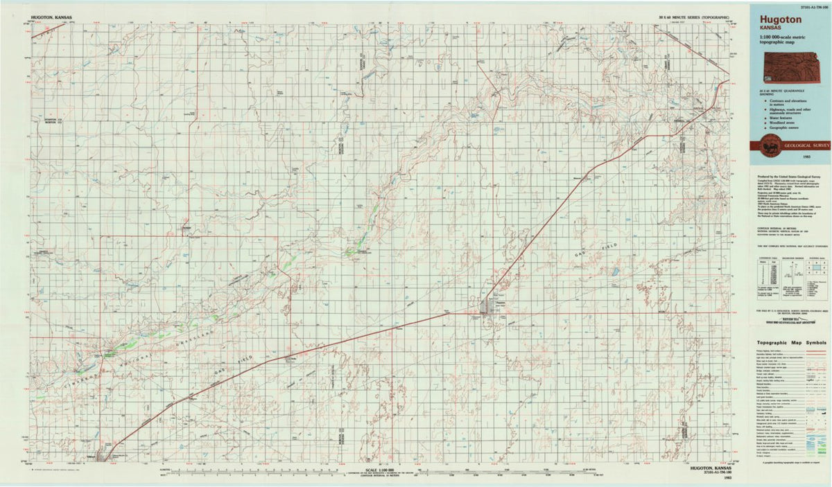 Hugoton, KS (1983, 100000-Scale) Map by United States Geological Survey ...