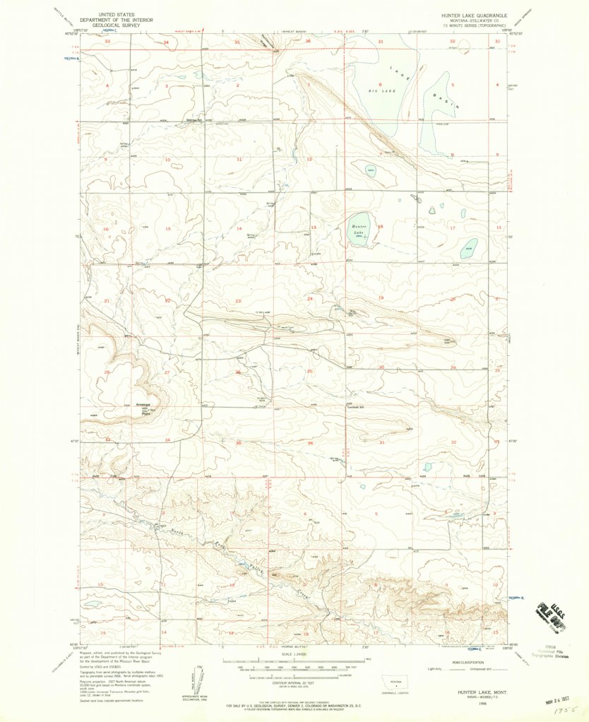 Hunter Lake, MT (1956, 24000-Scale) Map by United States Geological ...