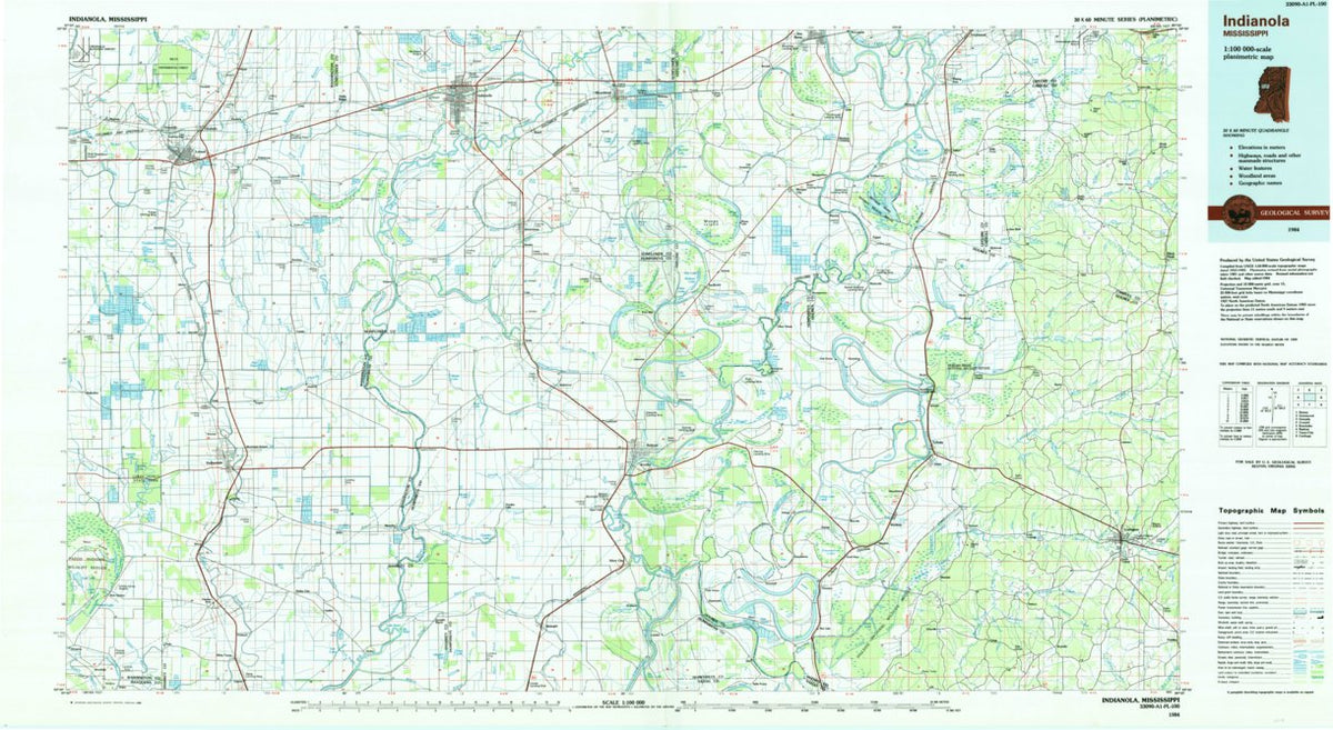 Indianola, MS (1984, 100000-Scale) Map by United States Geological ...
