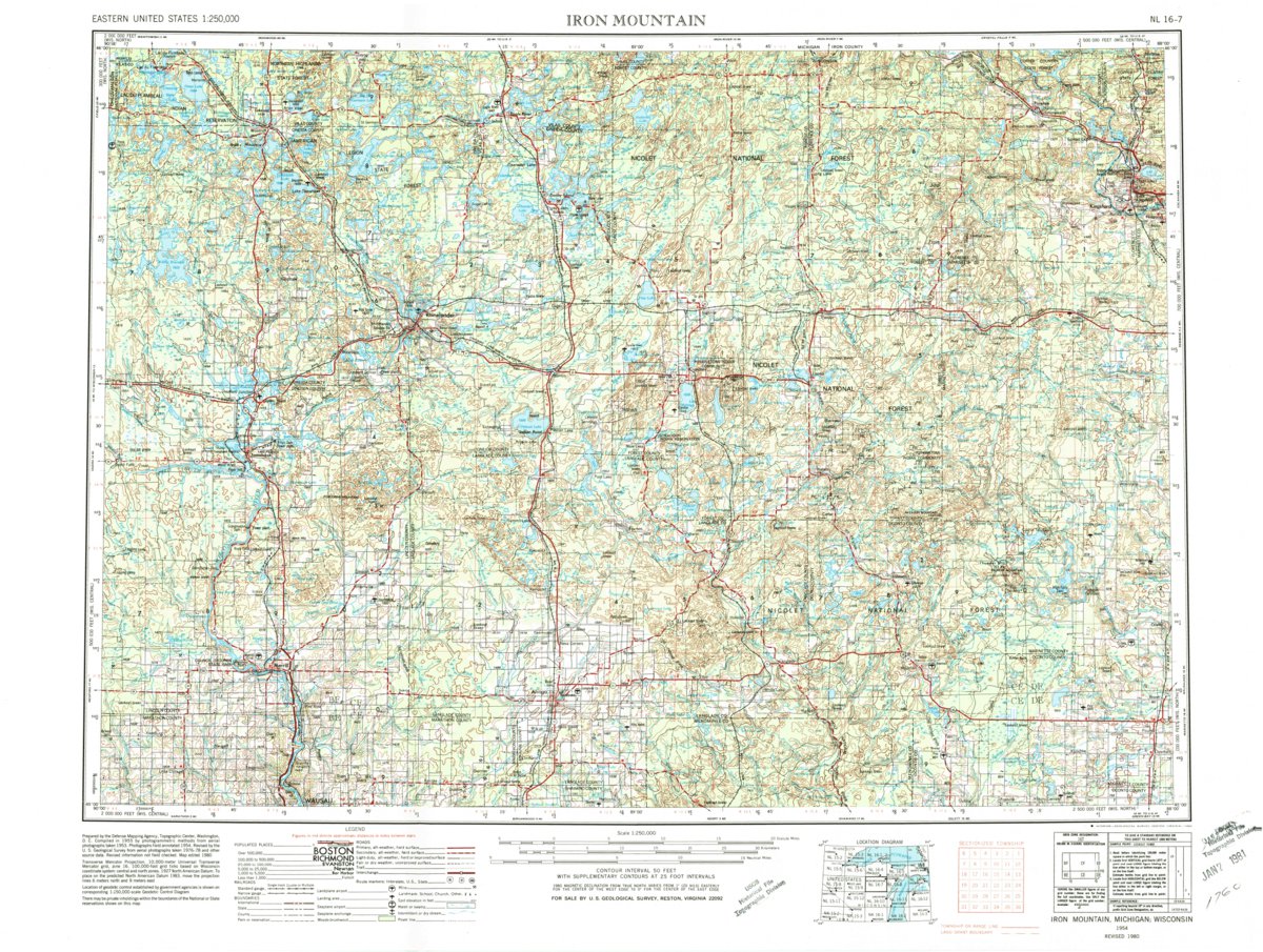 Iron Mountain, MI-WI (1954, 250000-Scale) Map by United States ...