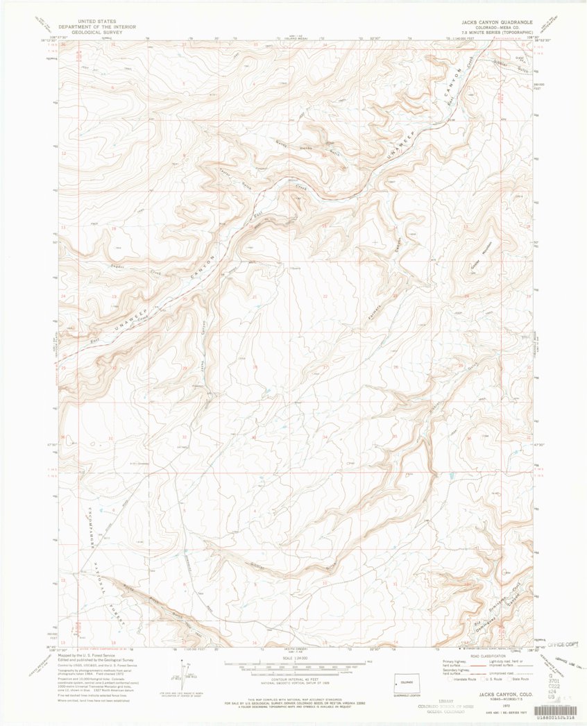 Jacks Canyon, CO (1972, 24000-Scale) Map by United States Geological ...