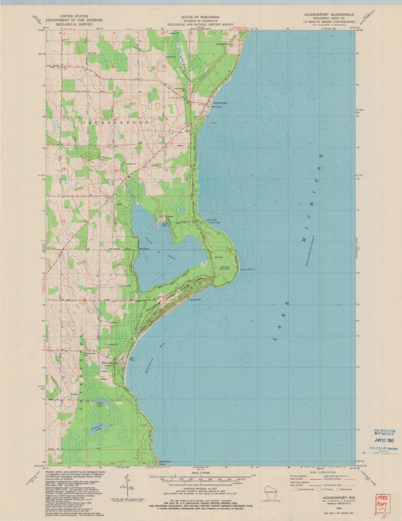 Jacksonport, WI (1982, 24000-Scale) Map by United States Geological ...