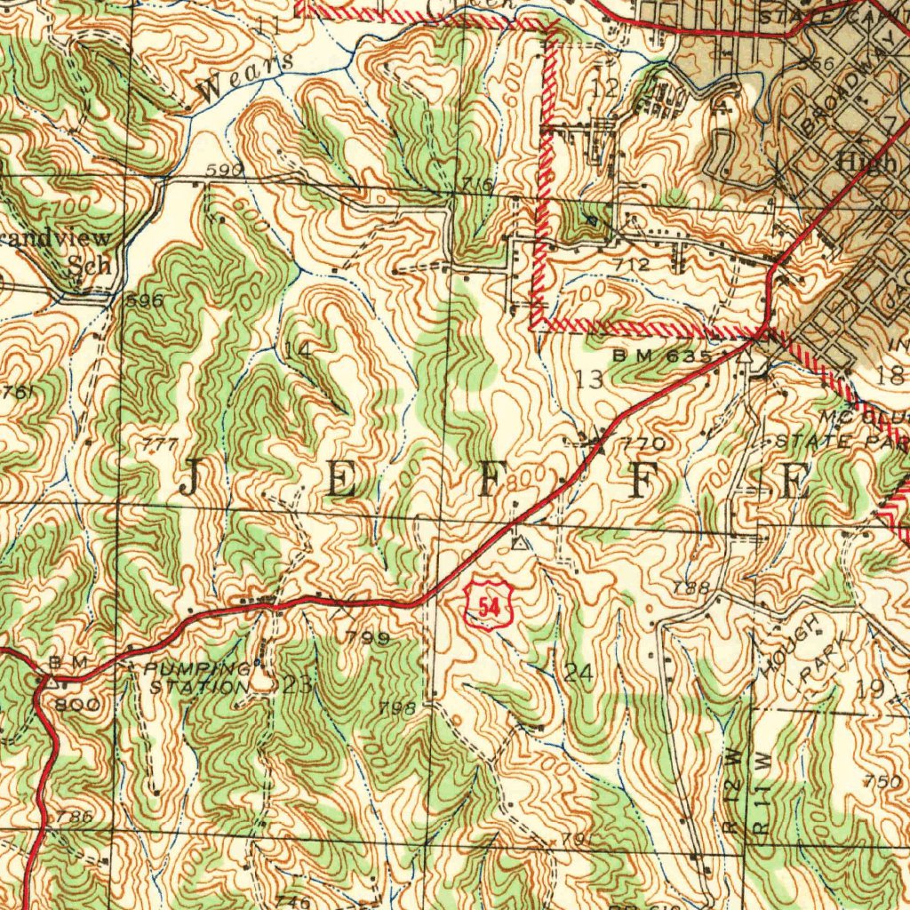 Jefferson City, MO (1942, 62500-Scale) Map by United States Geological ...