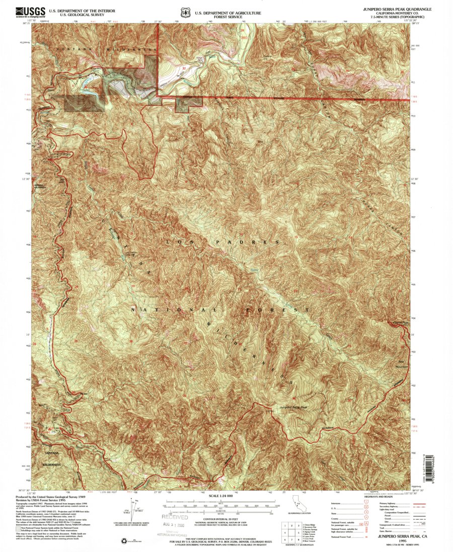 Junipero Serra Peak, CA (1995, 24000-Scale) Map by United States ...