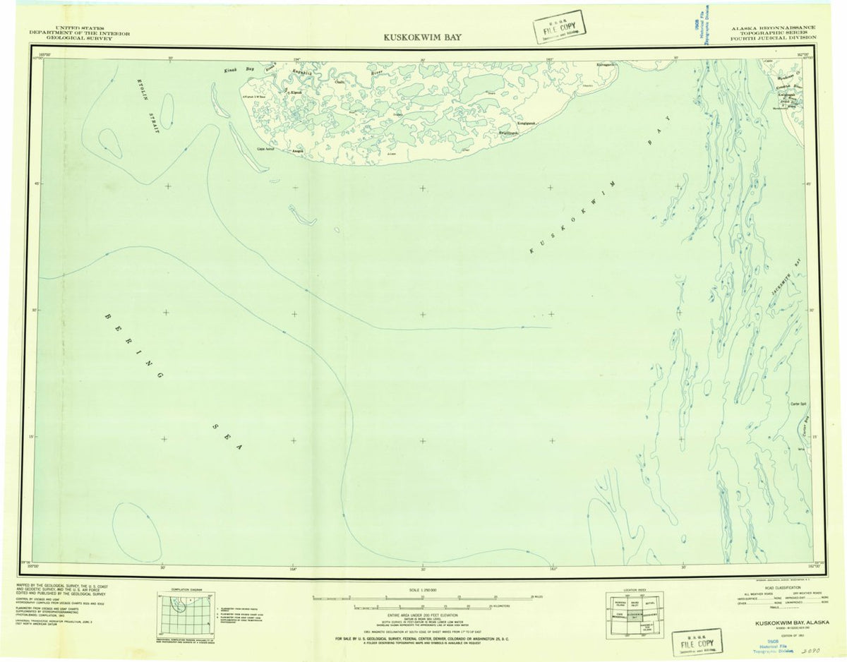 Kuskokwim Bay, AK (1951, 250000-Scale) Map by United States Geological ...