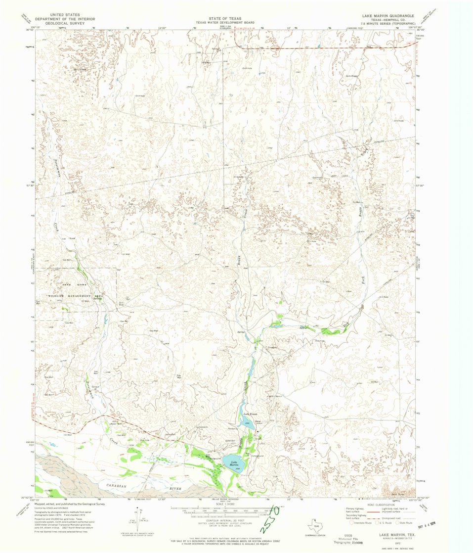 Lake Marvin, TX (1972, 24000-Scale) Map by United States Geological ...