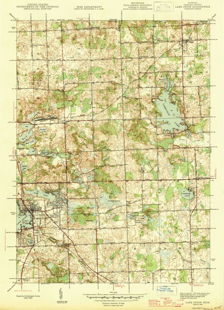 Lake Orion, MI (1945, 24000-Scale) Map by United States Geological ...