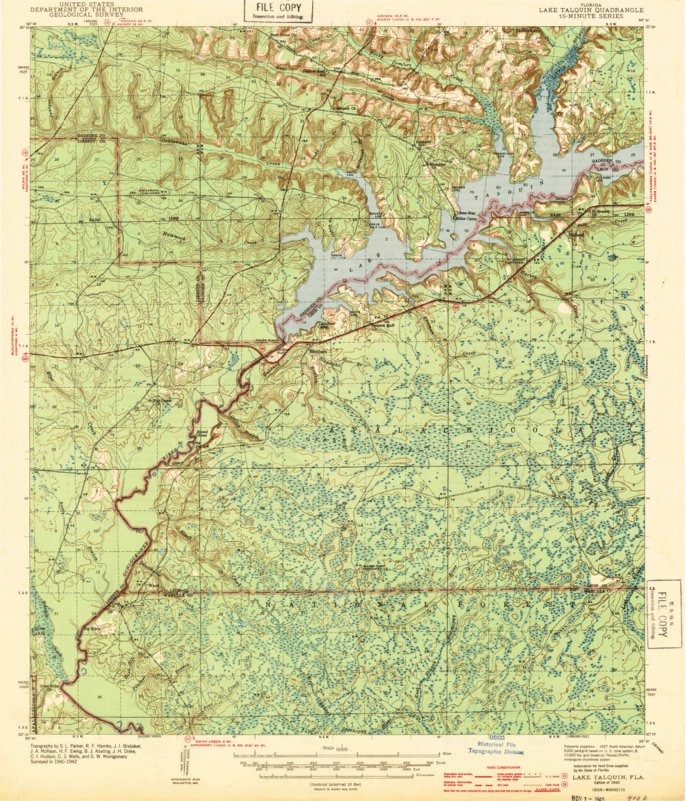 Lake Talquin, FL (1943, 62500-Scale) Map by United States Geological ...