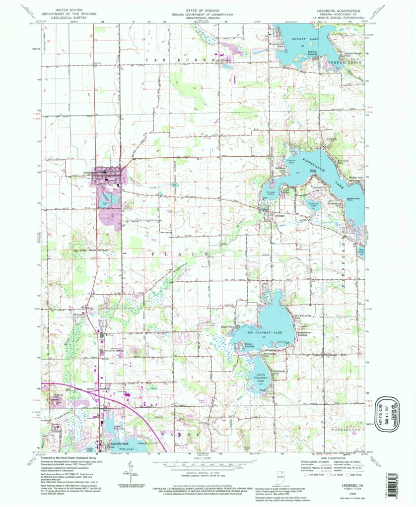 Leesburg, IN (1992, 24000-Scale) Map by United States Geological Survey ...