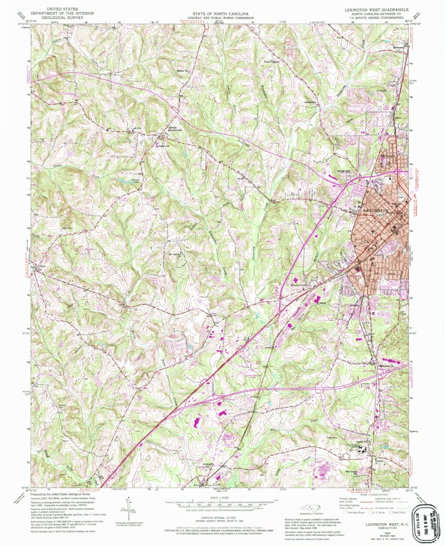 Lexington West, NC (1950, 24000-Scale) Map by United States Geological ...