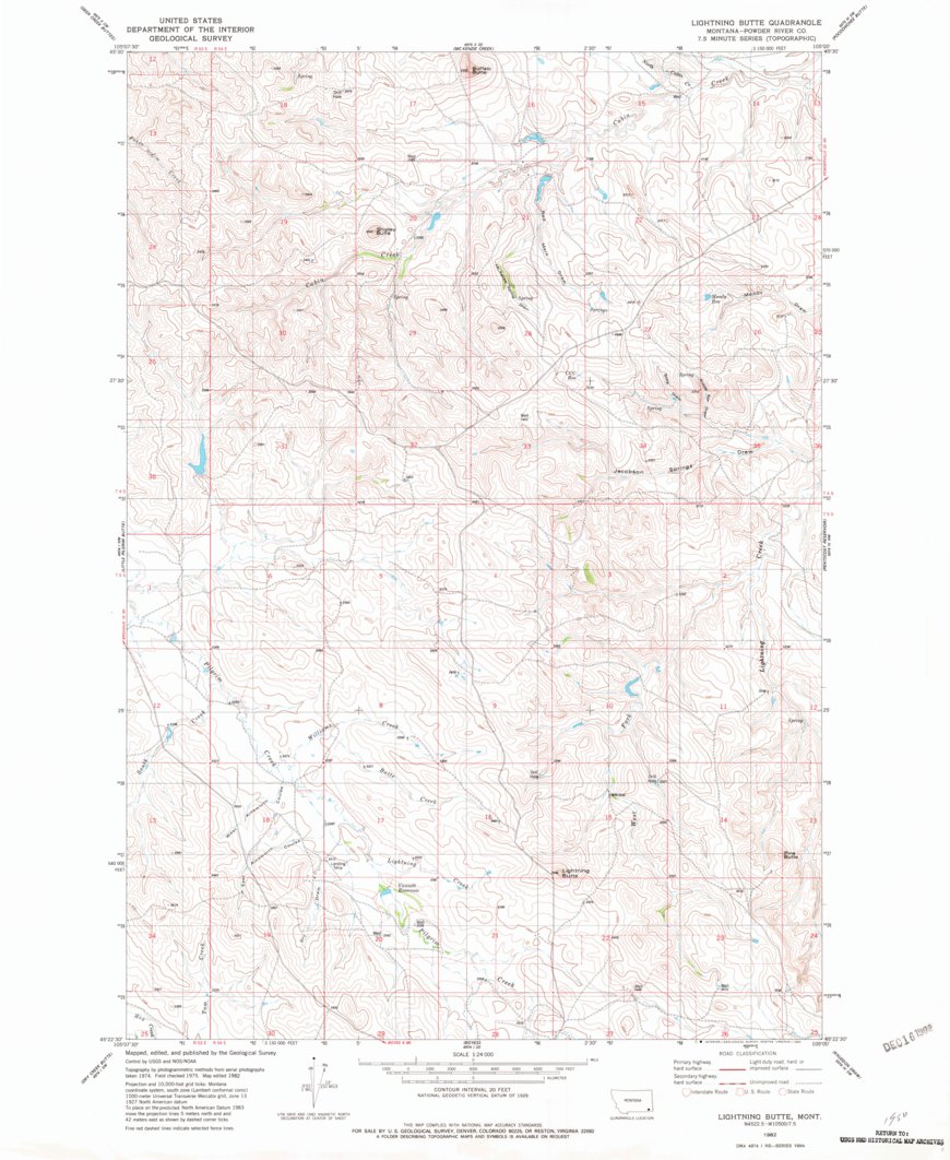 Lightning Butte, MT (1982, 24000-Scale) Map by United States Geological ...