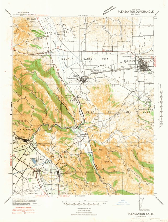 Livermore, CA (1941, 62500-Scale) Map by United States Geological ...