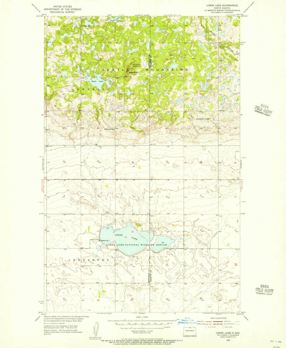 Lords Lake, ND (1955, 24000-Scale) Map by United States Geological ...