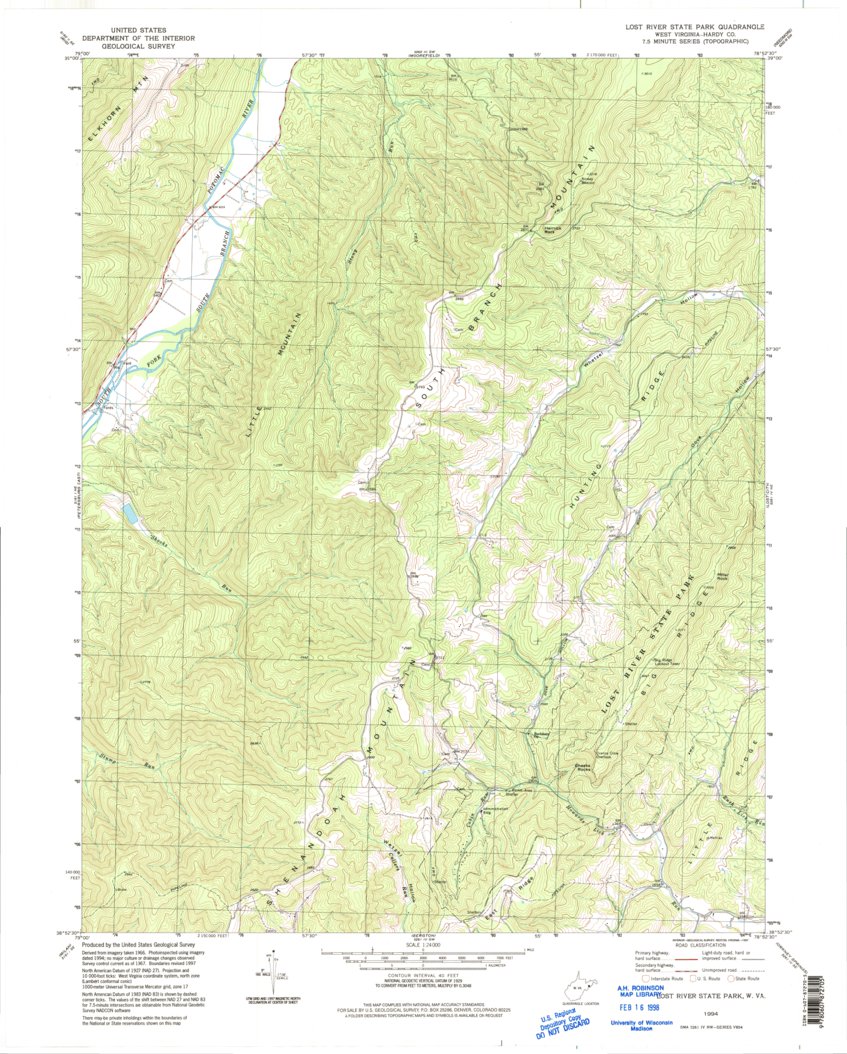 Lost River State Park, WV (1994, 24000-Scale) Map by United States ...