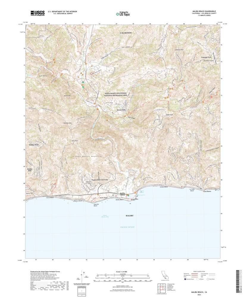 Malibu Beach, CA (2022, 24000-Scale) Map by United States Geological ...