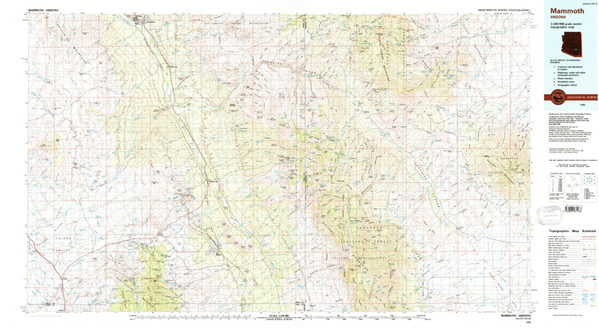 Mammoth, AZ (1986, 100000-Scale) Map by United States Geological Survey ...