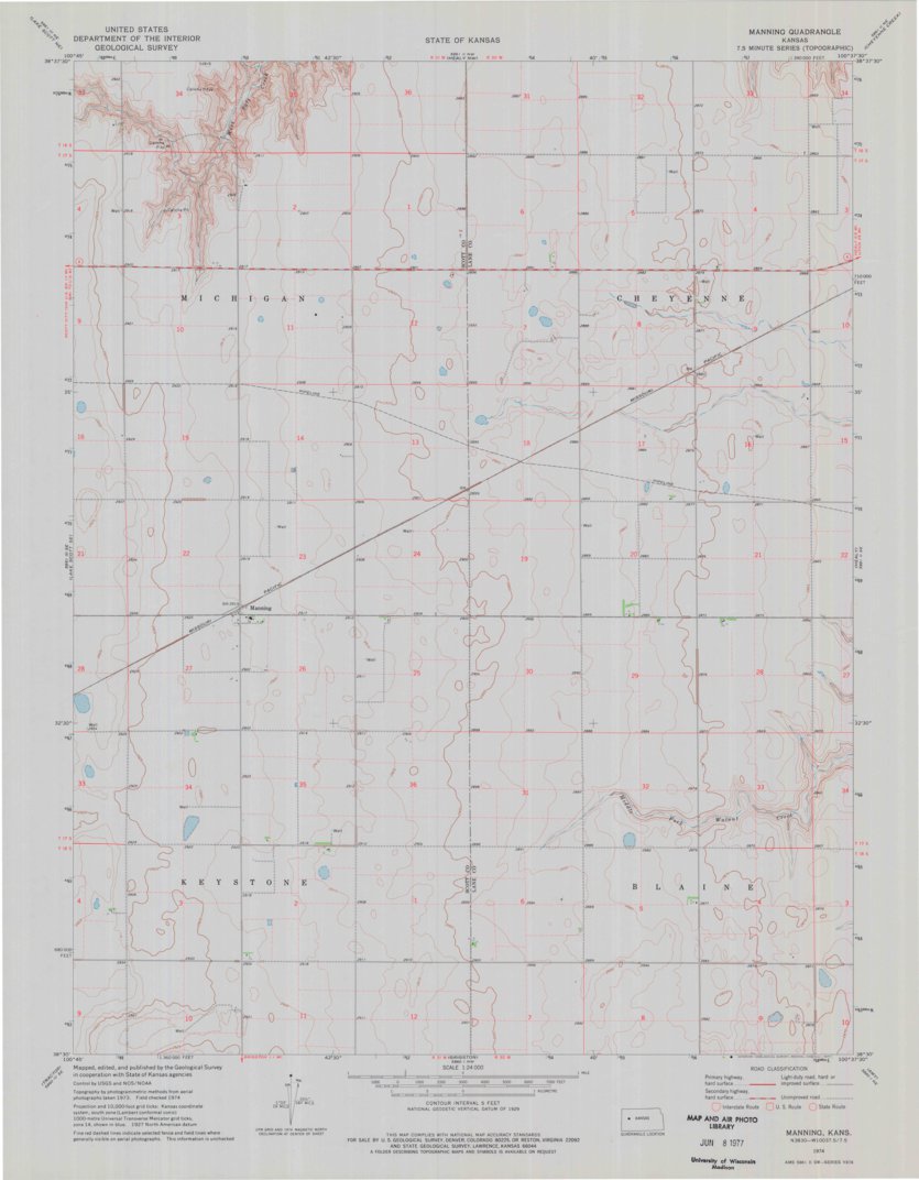 Manning, KS (1974, 24000-Scale) Map by United States Geological Survey ...
