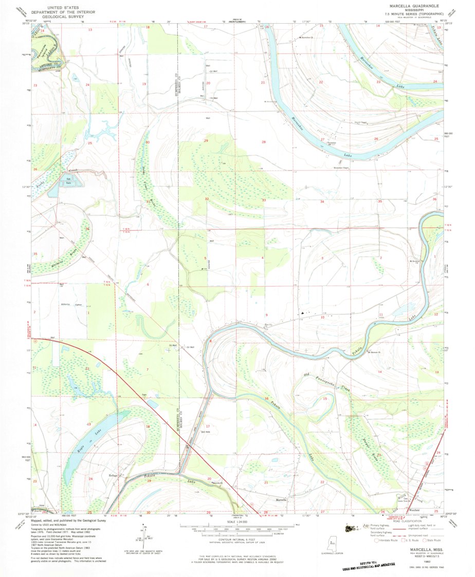 Marcella, MS (1982, 24000-Scale) Map by United States Geological Survey ...