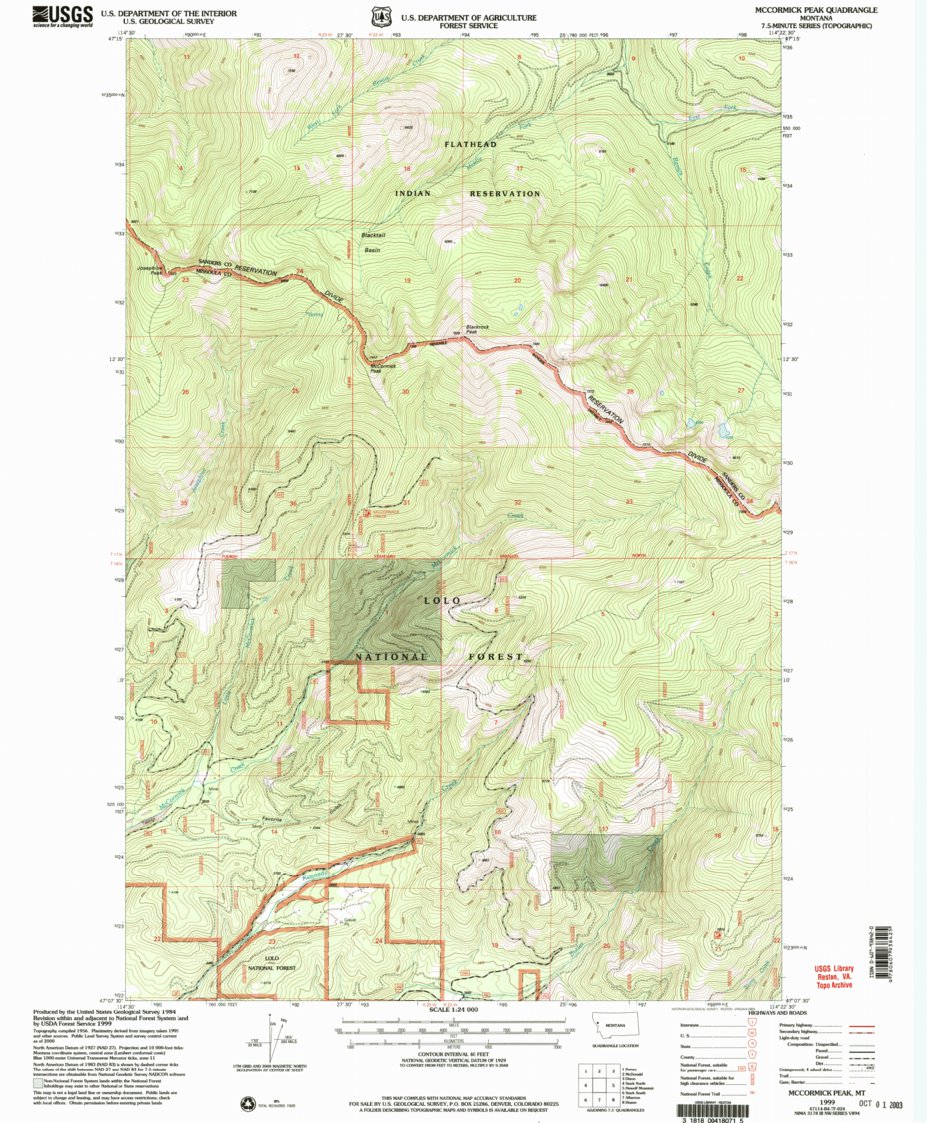 Mccormick Peak, MT (1999, 24000-Scale) Map by United States Geological ...
