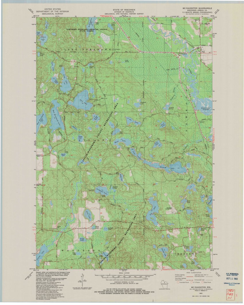 Mcnaughton, WI (1982, 24000-Scale) Map by United States Geological ...