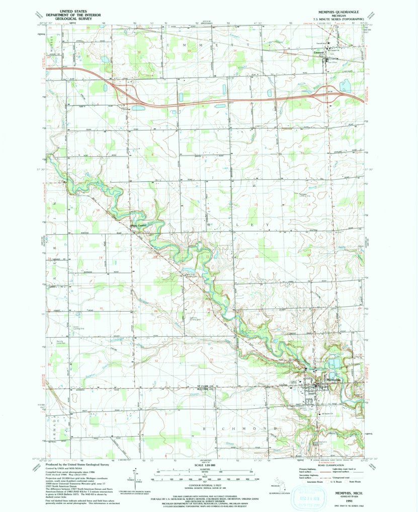 Memphis, MI (1991, 24000-Scale) Map by United States Geological Survey ...