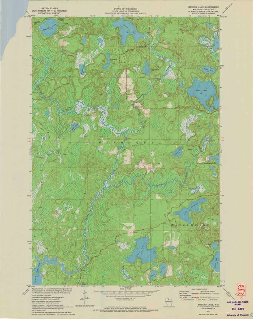 Mercer Lake, WI (1971, 24000-Scale) Map by United States Geological ...