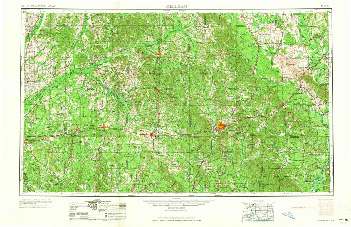 Meridian, MS-AL (1965, 250000-Scale) Map by United States Geological ...