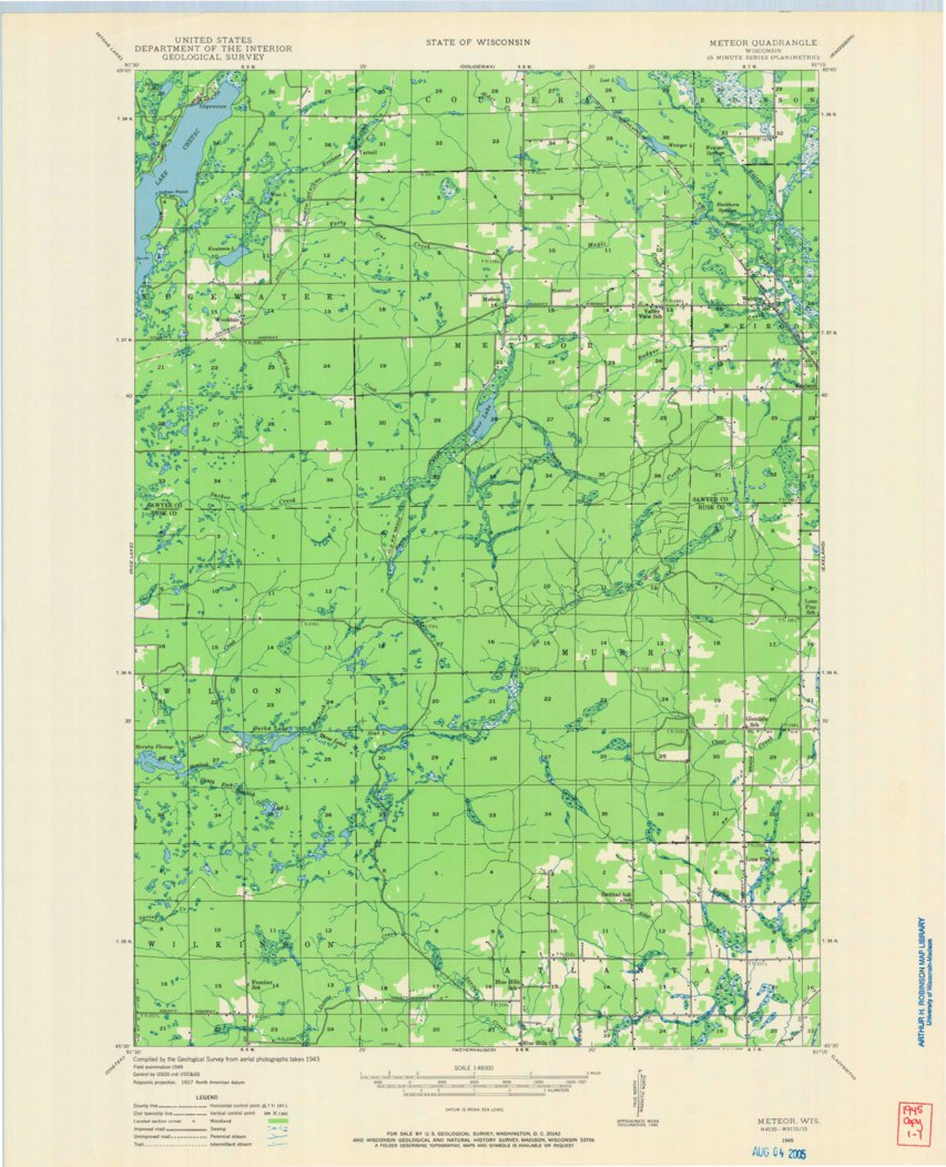 Meteor, WI (1945, 48000-Scale) Map by United States Geological Survey ...