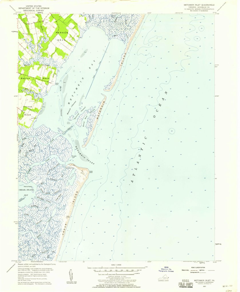 Metompkin Inlet, VA (1957, 24000-Scale) Map by United States Geological ...