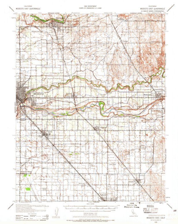 Modesto East, CA (1939, 62500-Scale) Map by United States Geological ...