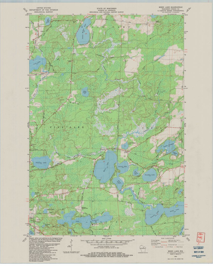 Moen Lake, WI (1982, 24000-Scale) Map by United States Geological ...