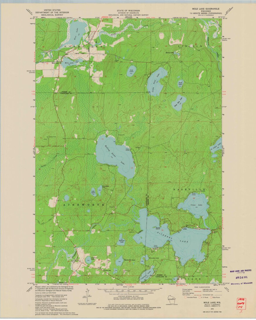 Mole Lake, WI (1973, 24000-Scale) Map by United States Geological ...