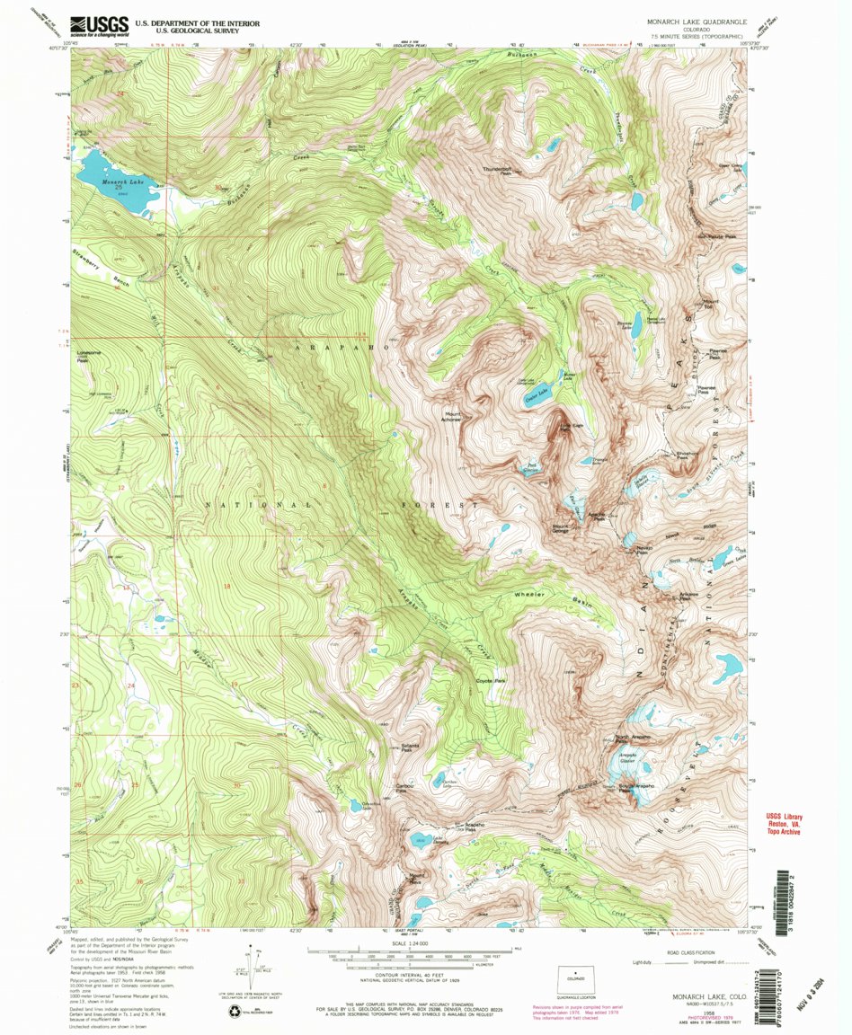 Monarch Lake, CO (1958, 24000-Scale) Map by United States Geological ...