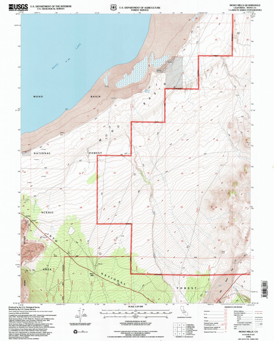 Mono Mills, CA (1994, 24000-Scale) Map by United States Geological ...