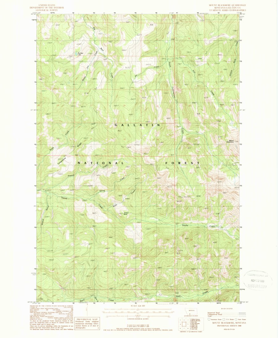 Mount Blackmore, MT (1988, 24000-Scale) Map by United States Geological ...