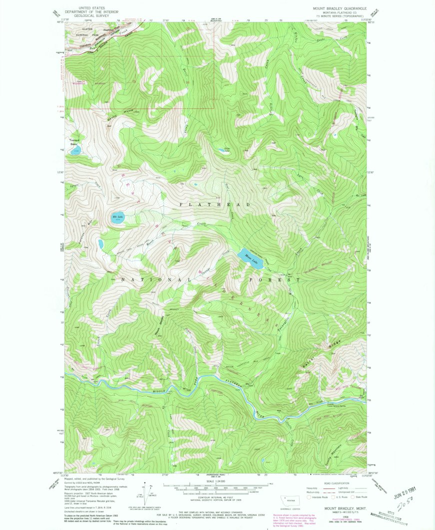 Mount Bradley, MT (1958, 24000-Scale) Map by United States Geological ...
