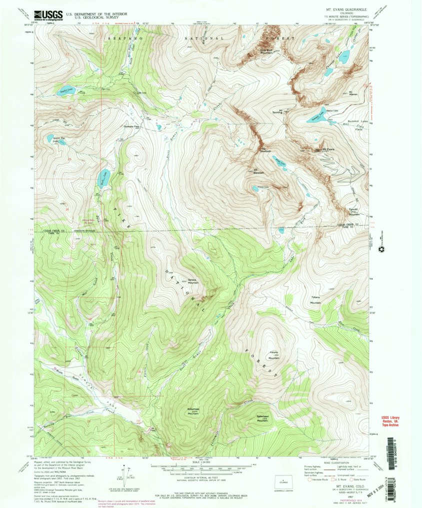 Mount Evans, CO (1957, 24000-Scale) Map by United States Geological ...