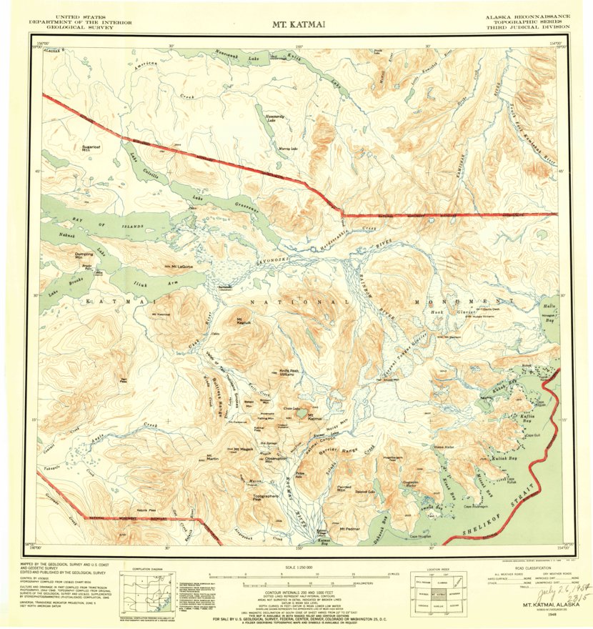 Mount Katmai, AK (1948, 250000-Scale) Map by United States Geological ...