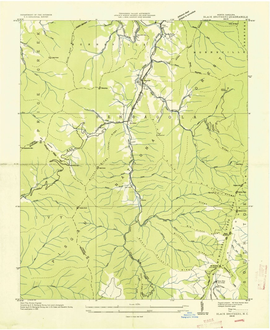 Mount Mitchell, NC (1935, 24000-Scale) Map by United States Geological ...