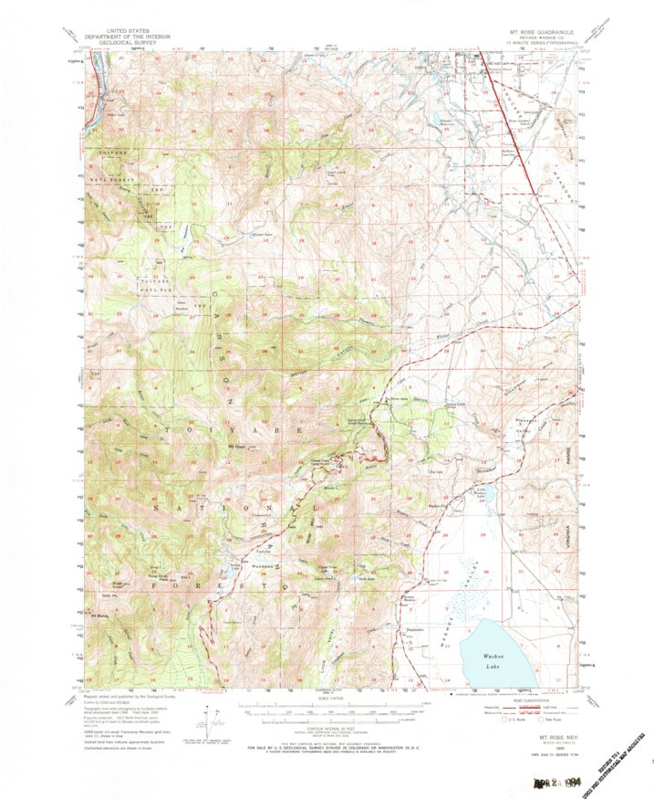 Mount Rose, NV (1950, 62500-Scale) Map by United States Geological ...