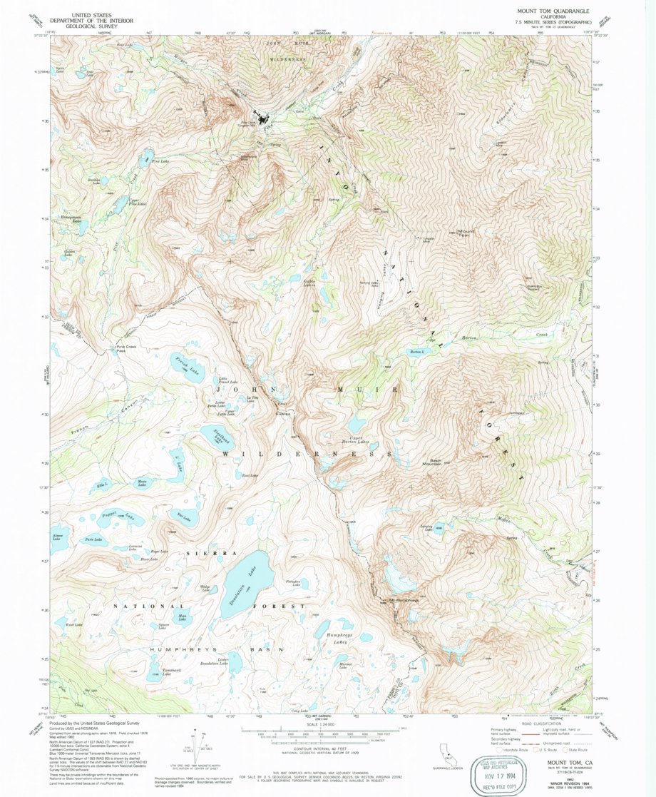Mount Tom, CA (1982, 24000-Scale) Map by United States Geological ...