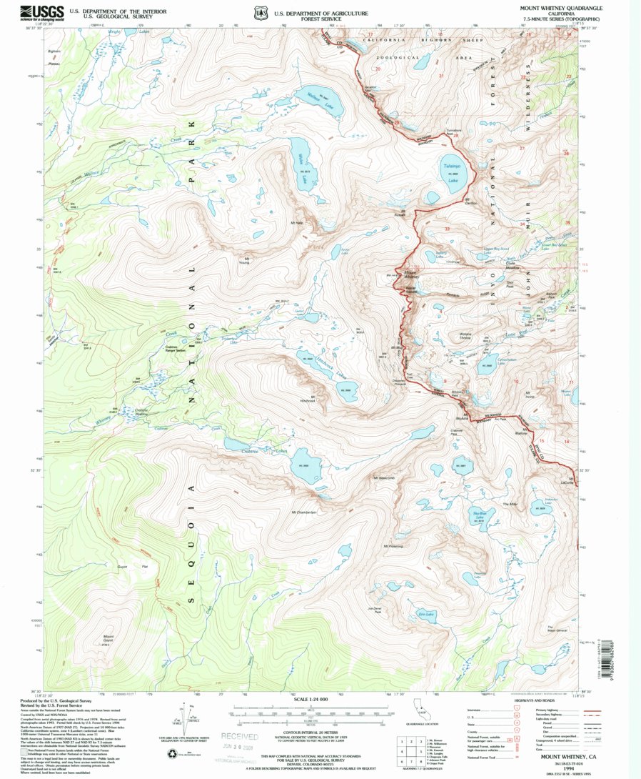 Mount Whitney, CA (1994, 24000-Scale) Map by United States Geological ...