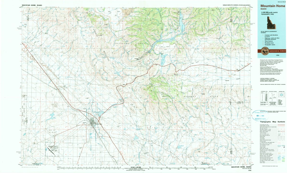 Mountain Home, ID (1990, 100000-Scale) Map by United States Geological ...