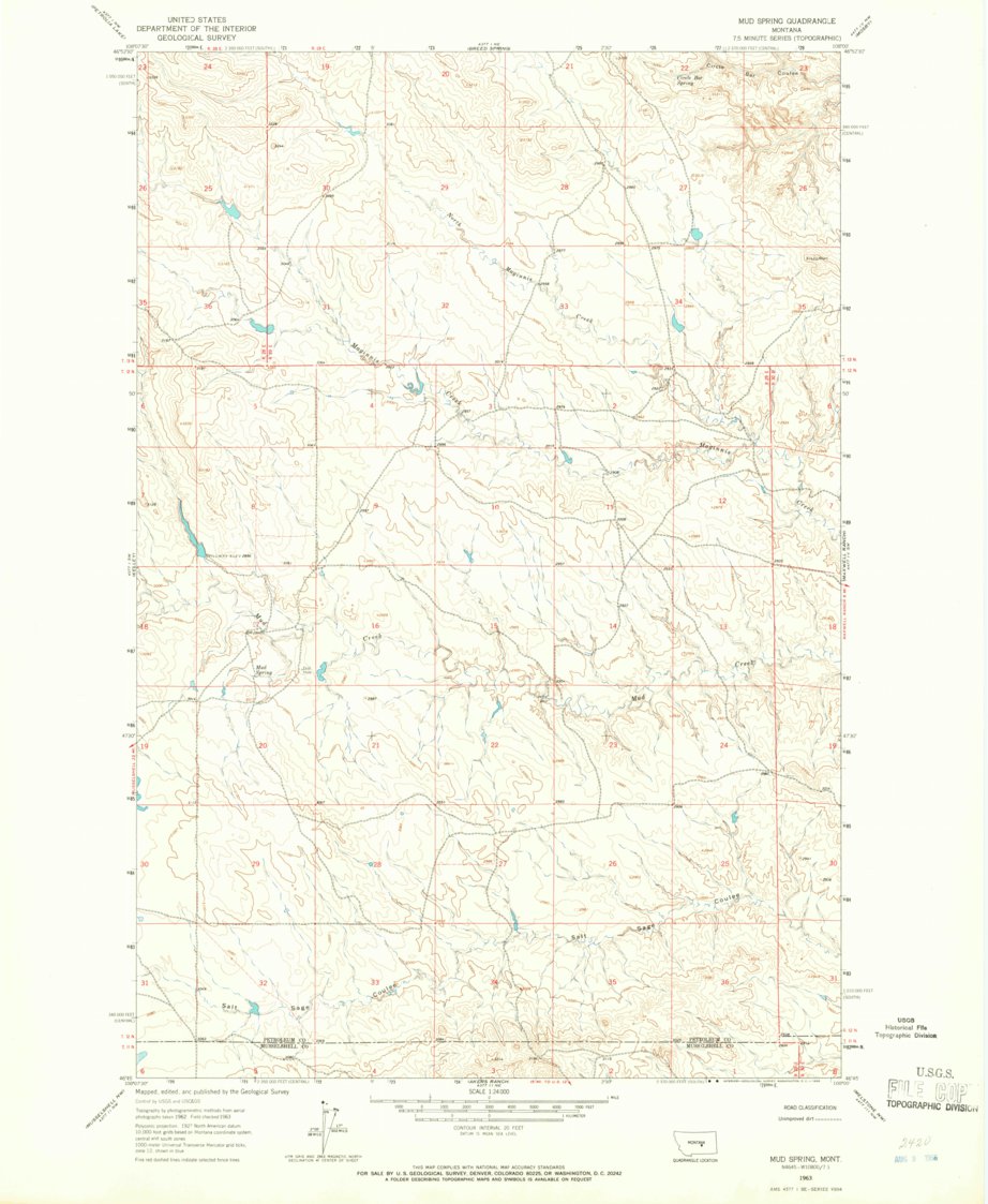 Mud Spring, MT (1963, 24000-Scale) Map by United States Geological ...
