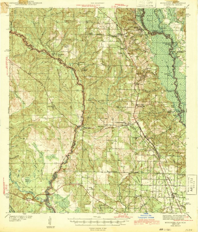 Muscogee, AL-FL (1943, 62500-Scale) Map by United States Geological ...