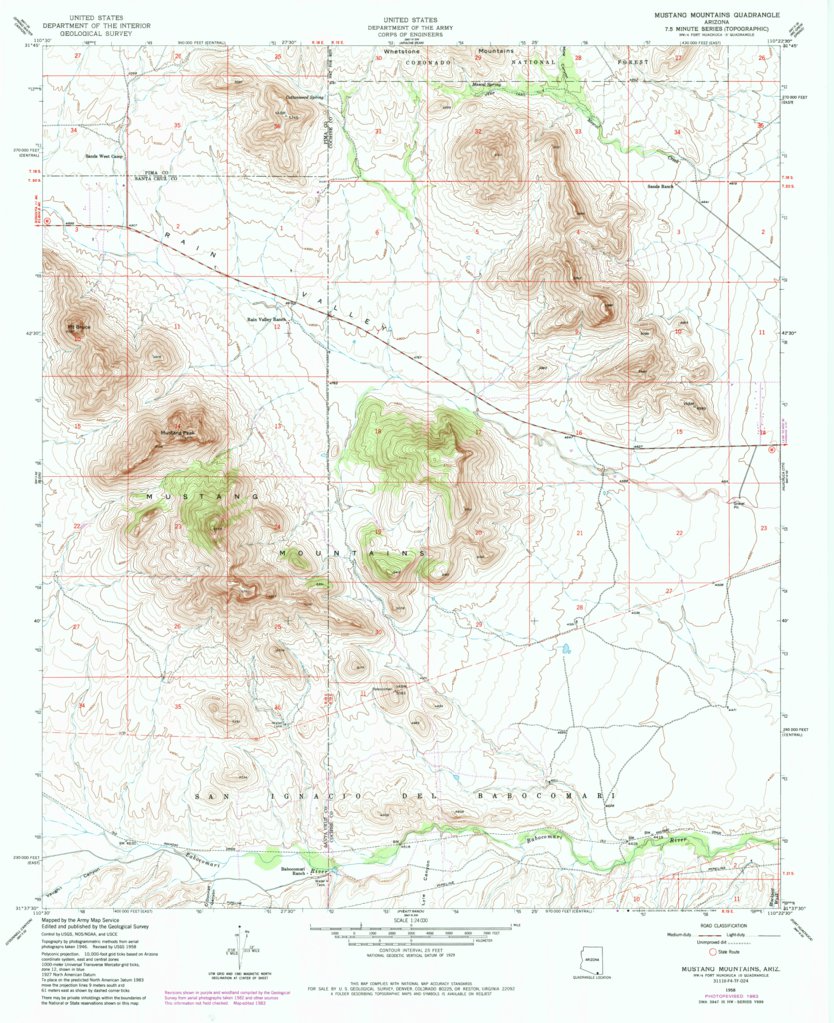 Mustang Mountains, AZ (1958, 24000-Scale) Map by United States ...