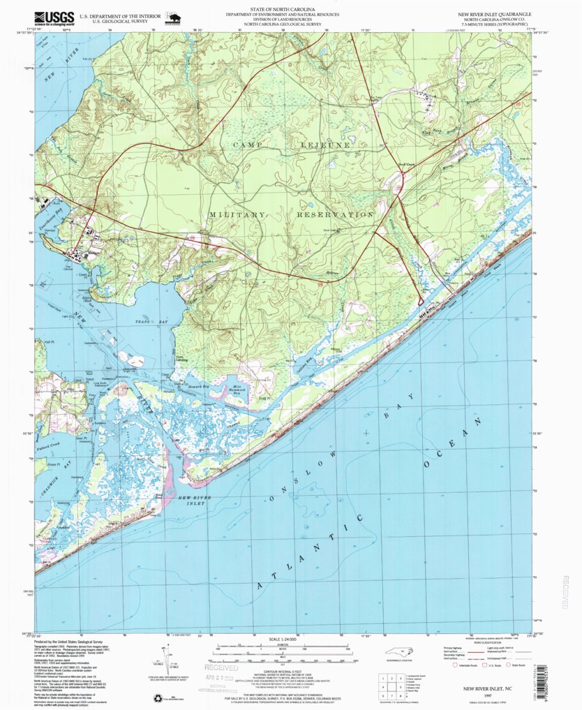 New River Inlet, NC (1997, 24000-Scale) Map by United States Geological ...