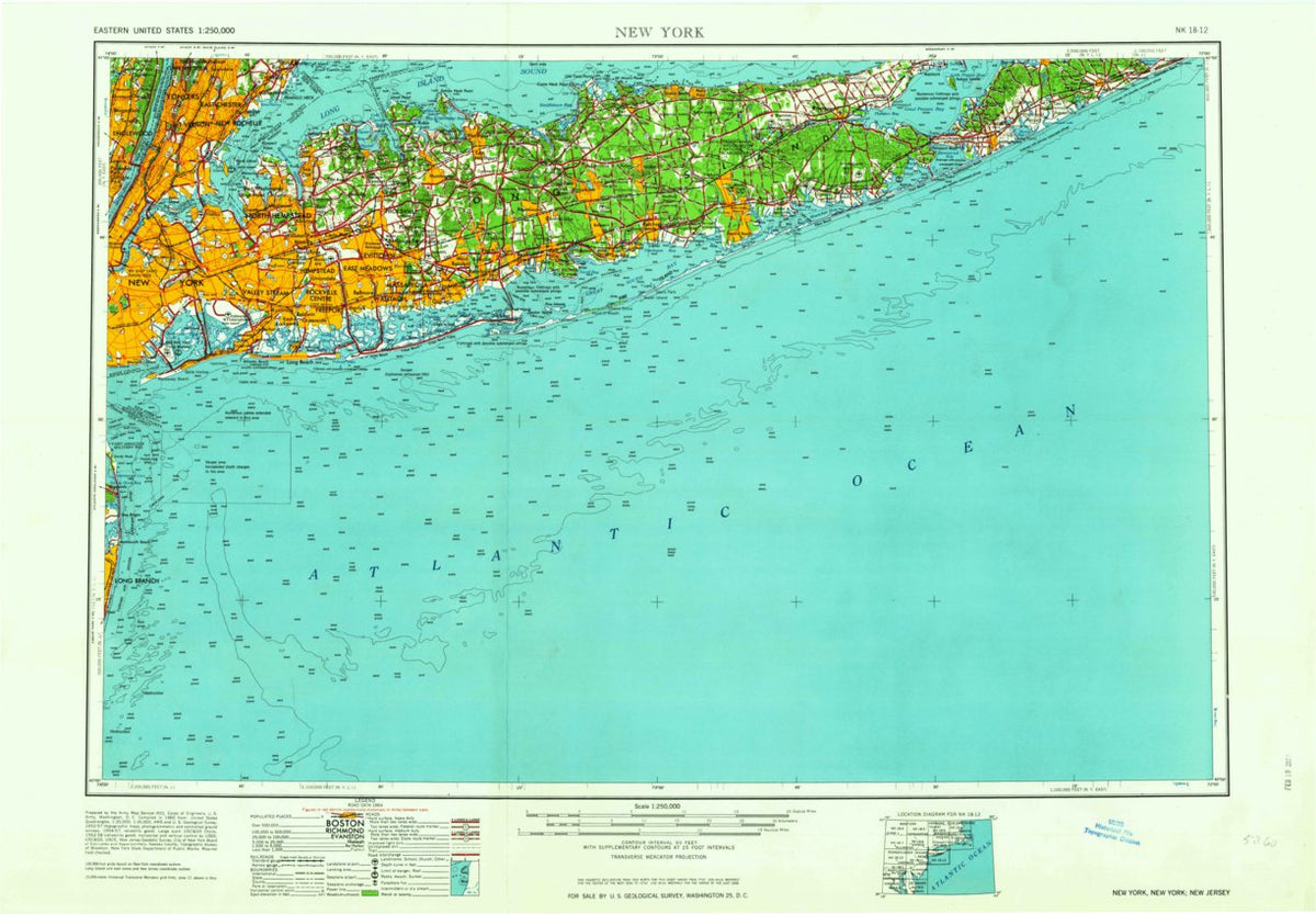 New York, NY-NJ-CT (1954, 250000-Scale) Map by United States Geological ...