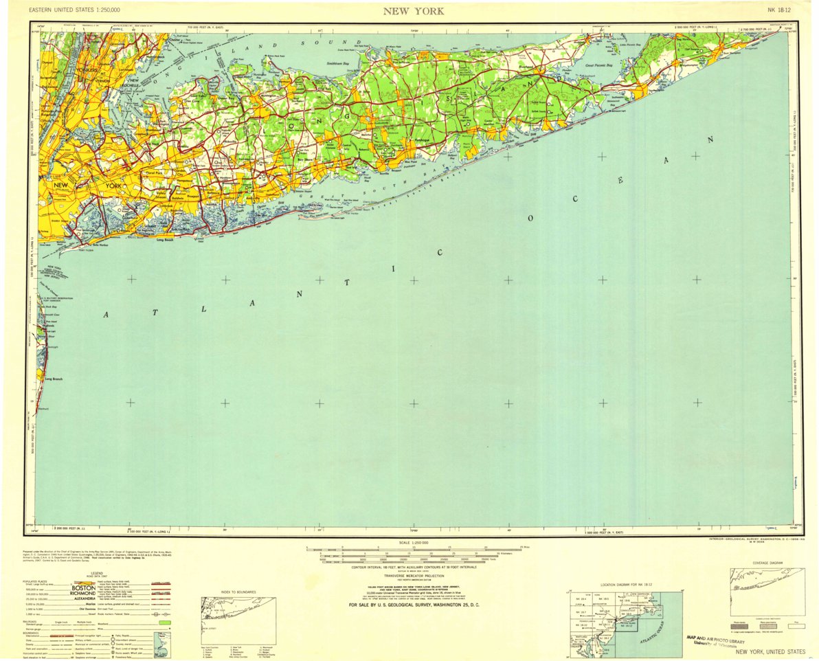 New York, NY-NJ-CT (1958, 250000-Scale) Map by United States Geological ...